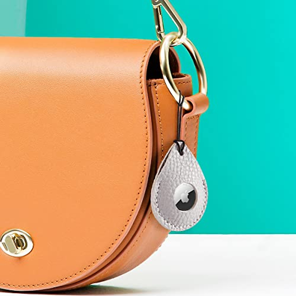 FOREVERFLYBIRD 2 Pack Airtag Holder Leather Case Air Tag Cover Keychain GPS Tracker Remote Finder Key Travel Backpack Pet Locator L Grey