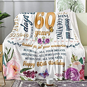 Hcoviv 60th Birthday Gifts Women Blanket 50*60, Happy 60th Birthday Gift Ideas, 60th Birthday Decorations, Gifts for Women Turning 60, Gifts for 60-Year-Old, Best Birthday Present 1963 Throw Blanket