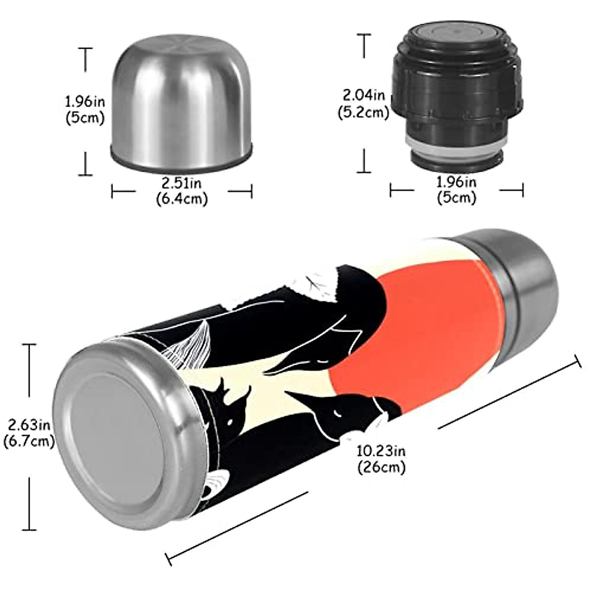 Stainless Steel Leather Vacuum Insulated Mug Penguin Thermos Water Bottle for Hot and Cold Drinks Kids Adults 16 Oz