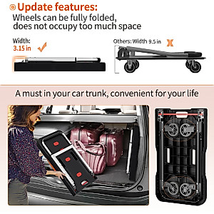 Platform Hand Truck Portable Trolly - Fully Folded Compact Push Cart, 330lbs Capacity Heavy Duty Dolly Practical Handling Tools for Household Industrial, Noise Reduction Office Moving Truck