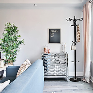 Sifenma Vertical Metal Coat Rack Stand with Marble Base, Clothes Tree, 15 Hooks for Hanging Coats, Jackets, Bags, Home Entrance Hat Hanger Organizer, Umbrella Tree, Freestanding Hall Tree(Black)