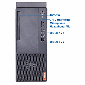 Lenovo V50T Desktop Tower, Intel i7-10700, 64GB RAM, 2TB NVMe SSD, USB 3.2, HDMI, DVD, Card Reader, AC Wi-Fi, BT, Windows 11 Pro, Black