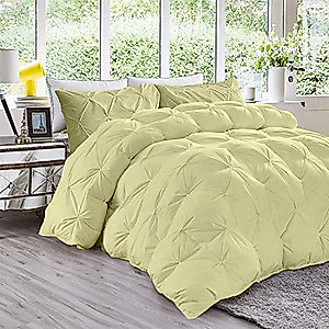 Fluffy Down Alternative 1000 Series 3 Piece Ivory Pinch Pleated Bedding Comforter Set ( Comforter + 2 Pillow Cases ) 500 GSM Egyptian Cotton King