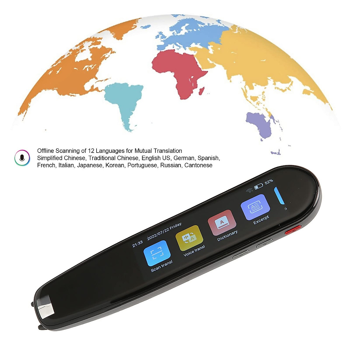 2.99-inch Translator Pen with Offline Voice Database, 111 Languages 30W Pixels, IPS Touchscreen C Scanner, Audio/Video Recording Support, Dual Microphones, HD Noise Reduction for Picture Texts