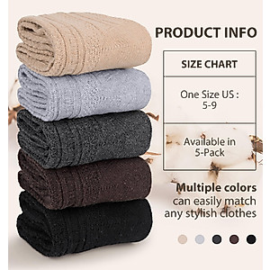 YSense Pack of 5 Womens Wool Socks Winter Warm Hiking Socks Casual Calf Athletic Socks Gifts