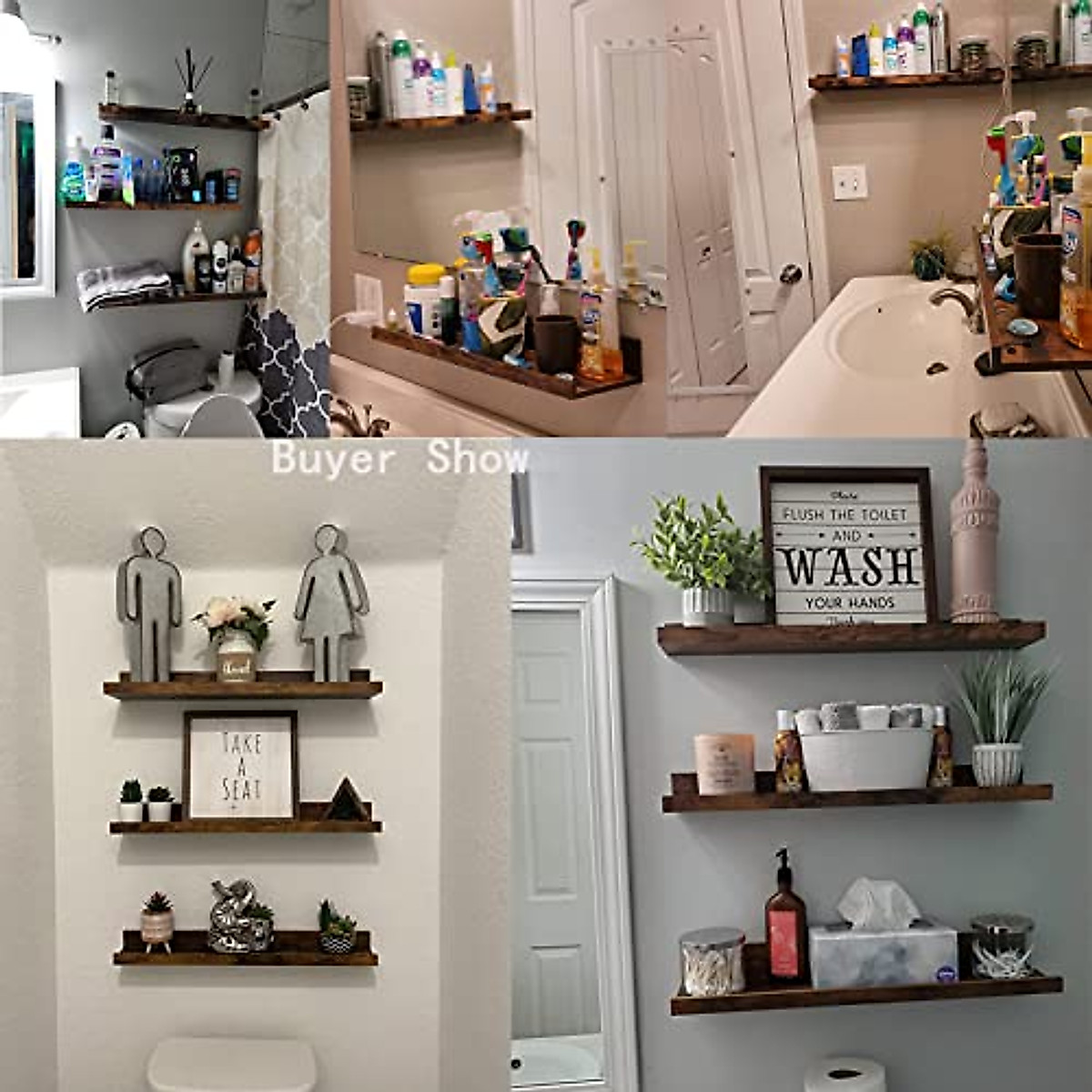 Giftgarden 24 Inch Floating Shelves Wall Mounted Set of 3, Rustic Large Wall Shelves Picture Ledge Shelf for Bedroom Living Room Bathroom Kitchen, 3 Different Sizes