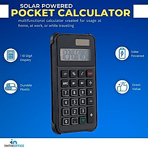 1InTheOffice 10 Digit Pocket Calculator, Office Calculator, Dual Powered Handheld Calculator, Solar and Battery, Black, 1 Pack