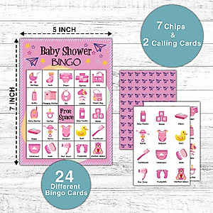 KFNER Baby Shower Bingo Game Cards - 24 Players Bingo Game Set Indoor Outdoor Activities - Baby Shower Party, Gender Reveal Party Favors Supplies -A06