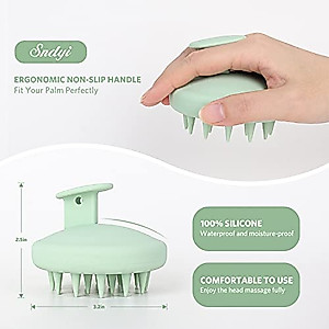 Sndyi Silicone Scalp Massager Shampoo Brush, Hair Scrubber with Soft Silicone Bristles, Scalp Scrubber/Exfoliator for Dandruff Removal, Wet Dry Scalp Brush for Hair Growth & Scalp Care, Fir Green