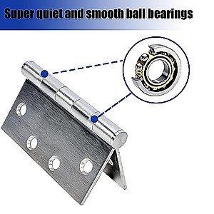 6-Pack Heavy Duty Commercial Door Hinge with Silent Steel Plain Ball Bearing, 4.5 inch X 4.5 inch, Thickness 3 mm Stainless Steel, Square Corners with 48 Screws, Super Bearing Capacity