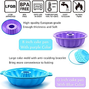 ZEMSY 2 Pack Silicone Round Cake pan European Grade Non-Stick Bakeware For Jello, Bread, Gelatin, Cakes pans 8-10Inch