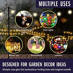 WY String Light Poles for Outdoor String Light - Light Pole with Hooks & Solar Panel Base to Hang up LED Lighting - Backyard, Garden, Patio, Deck Lighting Stand for BBQ, Party, Bistro & Weddings