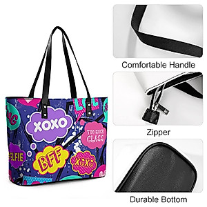 Womens Handbag Doodle Leather Tote Bag Top Handle Satchel Bags For Lady