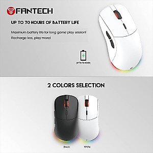 FANTECH Helios XD3 V2 Symmetrical Wireless RGB Gaming Mouse, PixArt 3370 19,000 DPI Kailh Switches 6 Programmable Buttons Professional Grade Small Size Mouse, Dual Modes Mouse, XD3V2 White