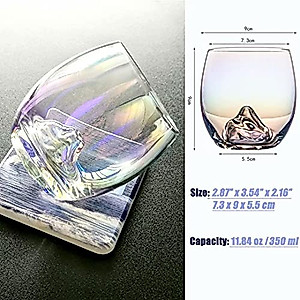 Iridescent Snow Mountain Whiskey Glasses Set of 2 Old Fashioned Rocks Glass 11.8 Oz Handblown Lead-free Whisky Tumbler Premium Crystal Glass for Scotch/ Bourbon/ Cognac/ Liquor/ Rum/ Vodka/ Cocktails