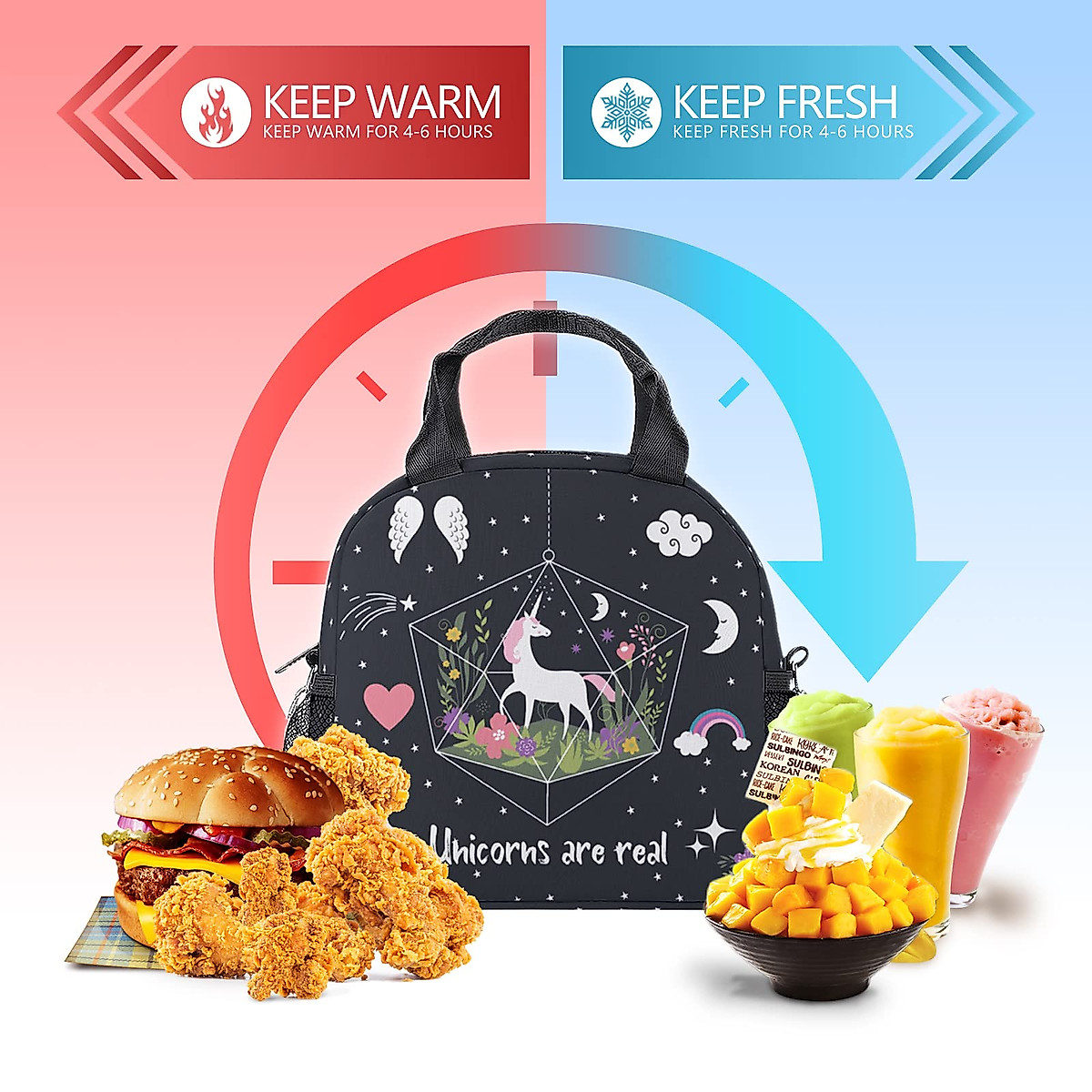 Unicorn Lunch Bag, Reusable Insulated Unicorn Lunch Box for Boys Girls, Portable Lunch Tote Bag with Shoulder Strap for Teens(Unicorn)