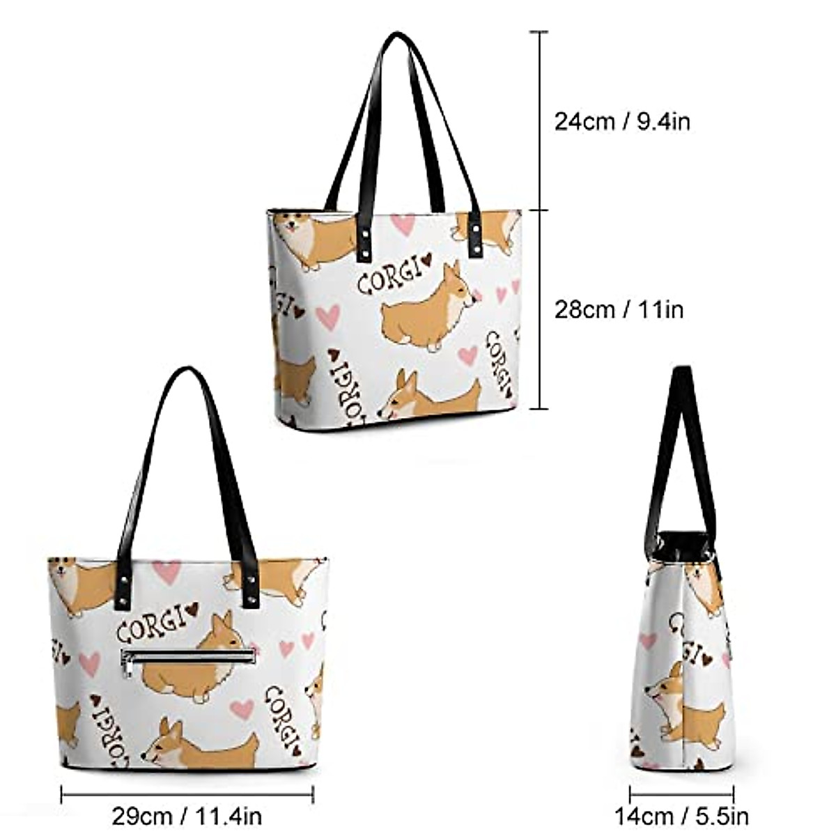 Womens Handbag Dog Corgi Leather Tote Bag Top Handle Satchel Bags For Lady