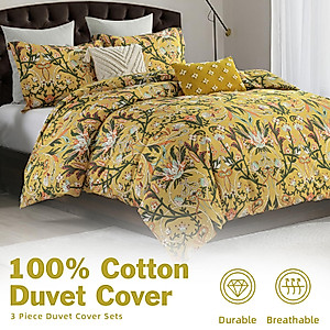 EWlinens Vintage Floral Duvet Cover King - Garden Flower Duvet Cover Set, Soft Cotton Yellow Floral Duvet Cover 3 Pieces Botanical Bedding Set with Zipper Closure, 104"x90"