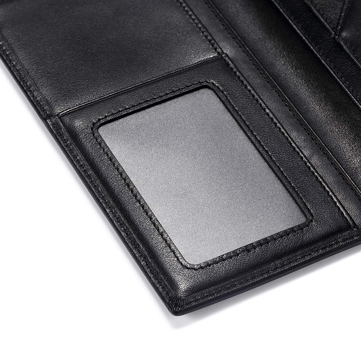 HISCOW Slim Leather Long Wallet for Men & Women, Italian Calfskin, Breast Pocket Wallet for Checkbook, Credit Cards (Black)