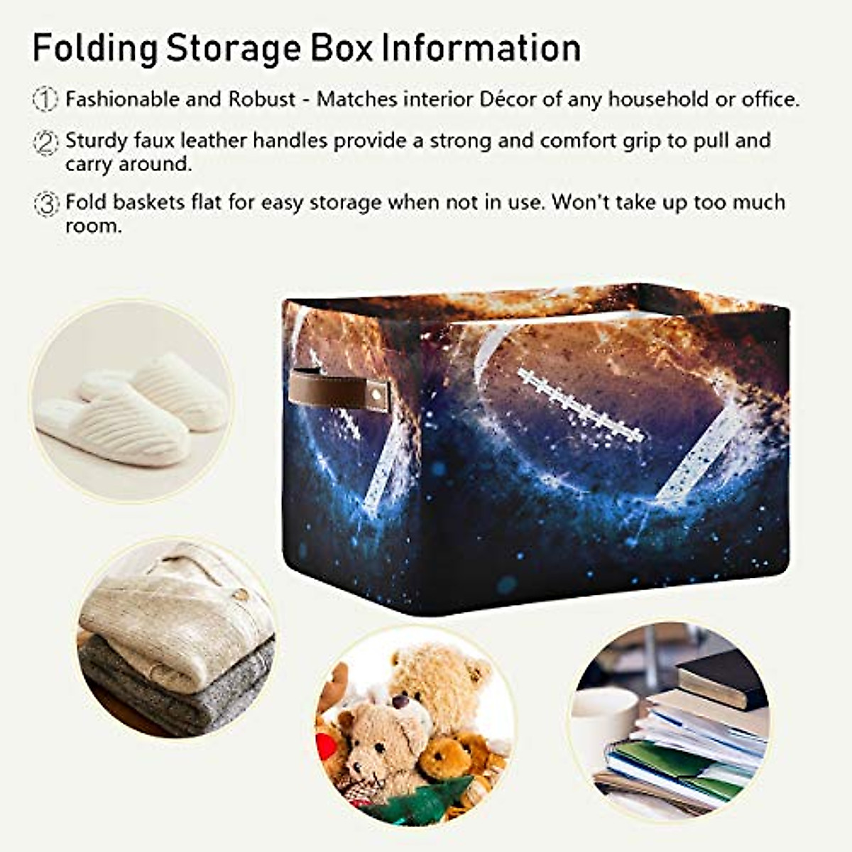 Storage Basket Cube Art Painting America Football Large Collapsible Toys Storage Box Bin Laundry Organizer for Closet Shelf Nursery Kids Bedroom,15x11x9.5 in,1 Pack