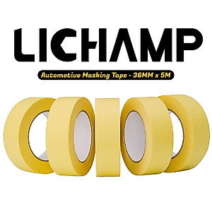 Lichamp 10-Pack Automotive Refinish Masking Tape Yellow 36mm x 55m, Cars Vehicles Auto Body Paint Tape, Automotive Painters Tape Bulk Set 1.4-inch x 180-foot x 10 Rolls (600 Total Yards)