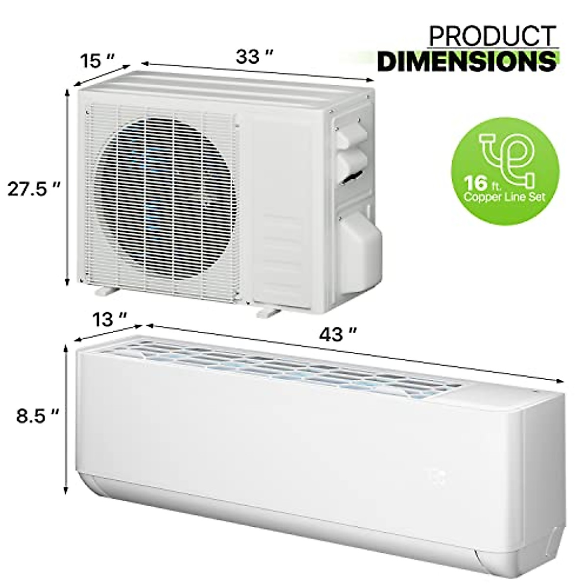 Magshion 18,000 BTU Mini Split Air Conditioner, Wall Mounted 208/230V AC with Heat Pump & Washable Filter & Installation Kits, 21.5 SEER2 - Cools Rooms up to 1000 Sq. Ft