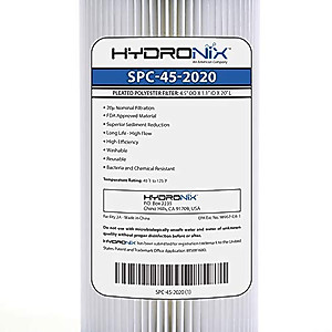 Hydronix SPC-45-2020 Pleated Water Filter Whole House Commercial Industrial Washable and Reusable 4.5" x 20" - 20 micron