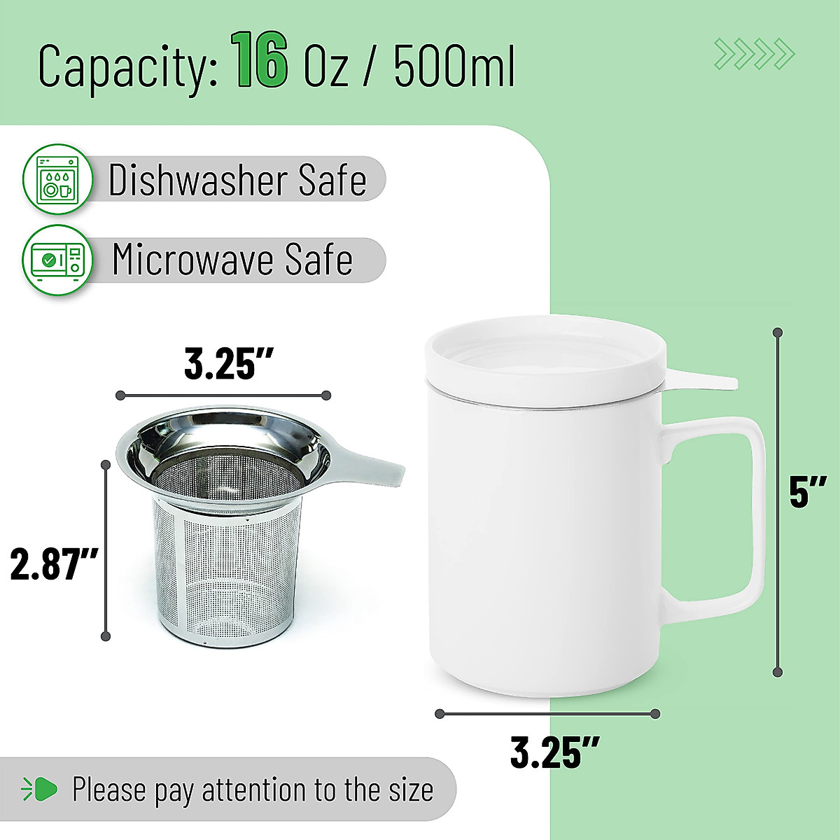 BTaT- Tea Cup with Lid, Tea Infuser Cup, 500ml 16oz Mug (White), Tea Cup with Stainless Steel Filter, Tea Cup with Infuser, Tea Mugs with Infuser and Lid, Tea Gifts for Tea Lovers, Tea Infuser Mug