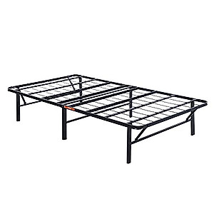 Olee Sleep Foldable Metal Platform Bed Frame, 14 Inch Steel Mattress Foundation, Easy Storage, No Box Spring Needed, Black, Twin Size