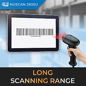 Adesso NuScan 2500CU Spill Resistant CCD Barcode Scanner - Reliable Data Collection, Superior Scanning Performance, Long Scanning Range, Windows & Mac Compatible, Drop Protection