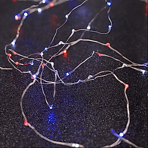 MIYA LIFE Independence String Lights 10FT & 40LEDs & Patriotic Decorations | Battery Powered & Timer Remote (Rice Lights)