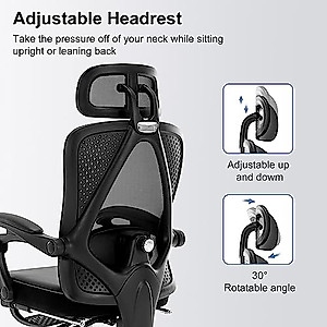 Ergonomic Office Chair, Reclining High Back Mesh Chair with Lumbar Support PU Leather Home Task Desk Chair with Headrest and Footrest Computer Executive Desk Chair with Padded Armrests,Black