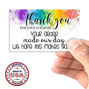 Your Order Made Our Day Watercolor Rainbow Thank You Customer Appreciation Package Inserts for Small Businesses, 100 2" X 3.5” Single Sided Insert Cards by AmandaCreation
