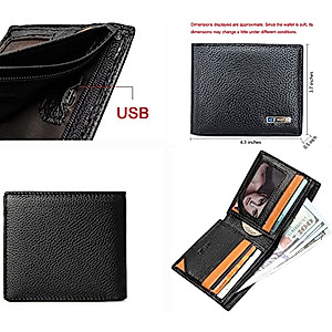 Trackable Anti-Lost Bluetooth Wallet, Intelligent Tracker Finder with Position Locator (Via Phone GPS) Bifold Cowhide Leather Minimalist Credit Card Purse (Black, Horizontal)