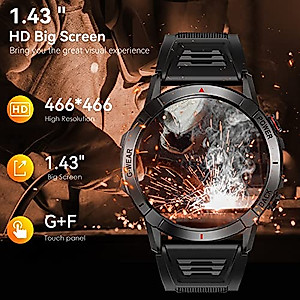 Military Smart Watch for Men 1.43" AMOLED Always-on Display Rugged Smart Watch with Call Fitness Tracker Watch with Heart Rate Sleep Monitor Outdoor Tactical Pedometer Smartwatch for iPhone Android