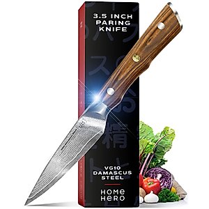 Home Hero Japanese Paring Knife Collection - VG10 Damascus Steel Triple Rivet Ultra Sharp 67 Layers Kitchen Knife with Ergonomic Rosewood Handle - Unique Gift for Men & Women (3.5 Inch Paring Knife)