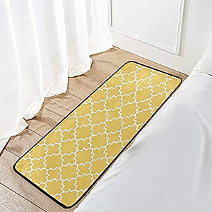SUABO Kitchen Floor Mat, Yellow Geometric Lattice Non-Slip Doormat Kitchen Mats Bath Rugs for Home Decor, 39"x20"