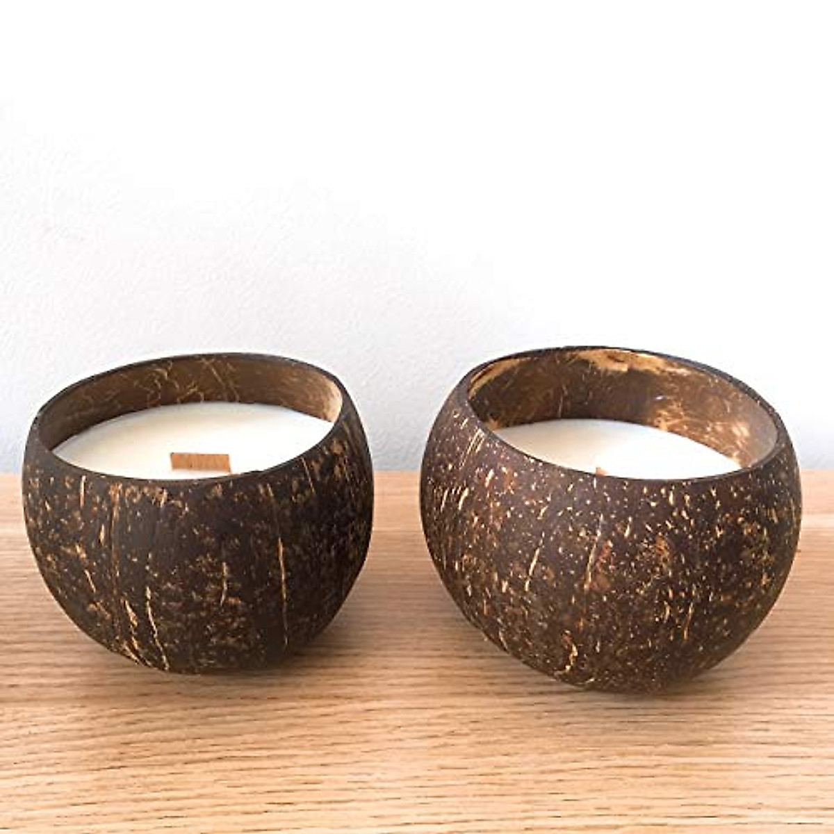 Coconut Bowl Candle with Wooden Wick - Palm Wax, Eco-Friendly, Tropical Beach and Ocean Decor (Vanilla Scent)