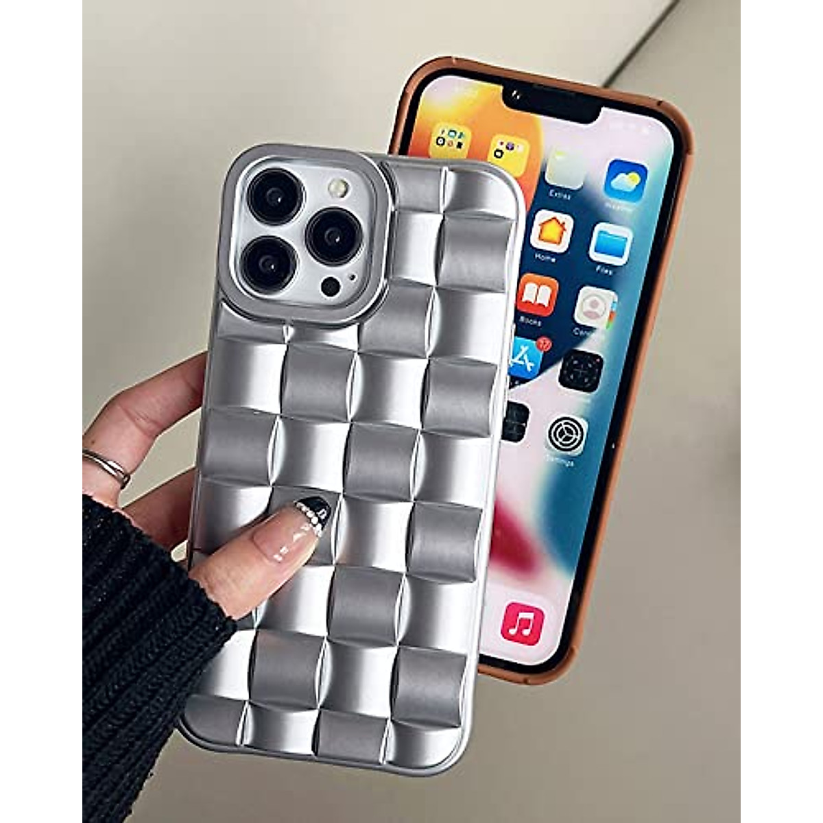 Ginkgonut Compatible with iPhone 14 Pro Case for Women/Girls, Cute 3D Laid Desgin Soft Silicone Shockproof Raised Bumper Corners Case for iPhone 14 Pro（Silver）