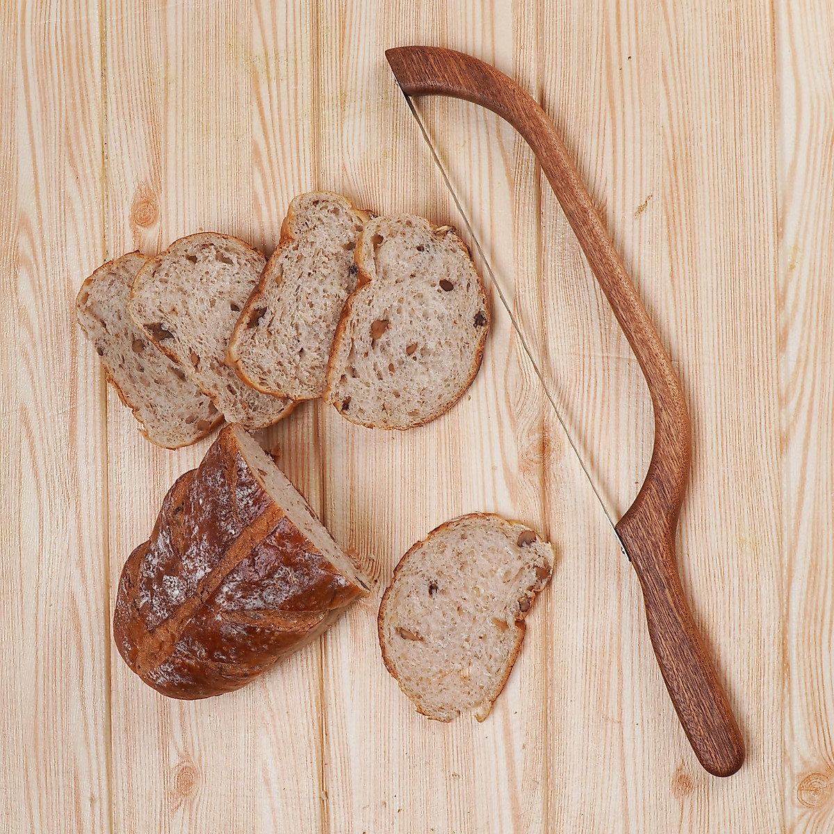 Uprichya Wooden Bread Bow Knife -16" Serrated Bagel Knife – Sourdough Cutter Fiddle Bow Bread Slicer Knife for Homemade Bread, Premium Stainless Steel Saw