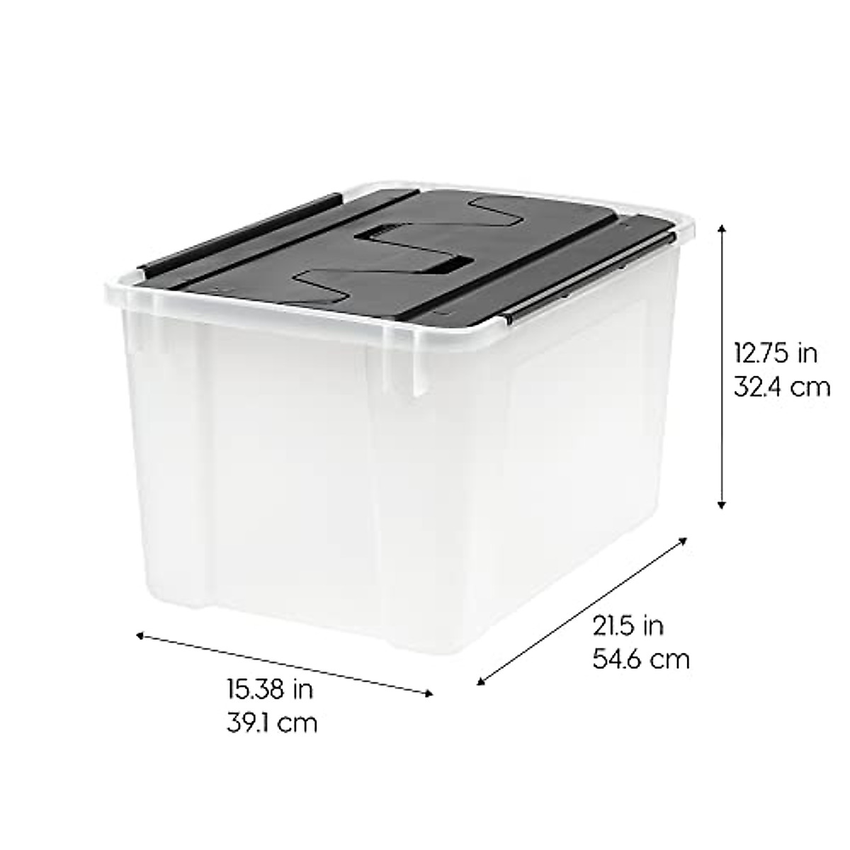 IRIS USA 50.72qt Clear View Wing-lid Plastic Storage Organizing Container Bin, Clear/Black