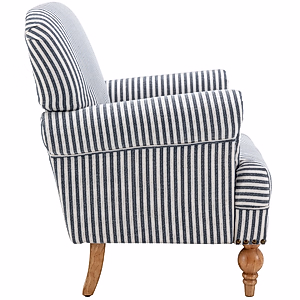 DM Furniture Mid Century Modern Accent Chair Linen Fabric Armchair Wide Reading Chairs Upholstered Lounge Chair for Bedroom/Living Room/Reception Room, Blue Stripe