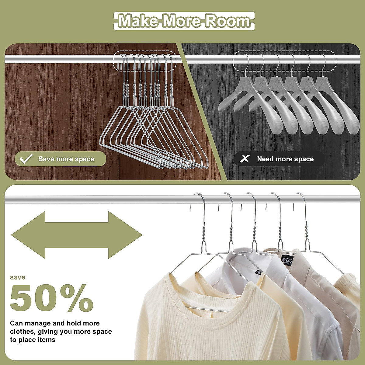 Jiang&Rong Hangers 100 Pack Clothes Coat Metal Hanger Wire Shirt Bulk Adult Slim Non Slip Clothes Hanger Space Saving Cheap Dress 16 Inch 12 Gauge Ultra Thin Clothing Hangers for Dry Cleaners or Home