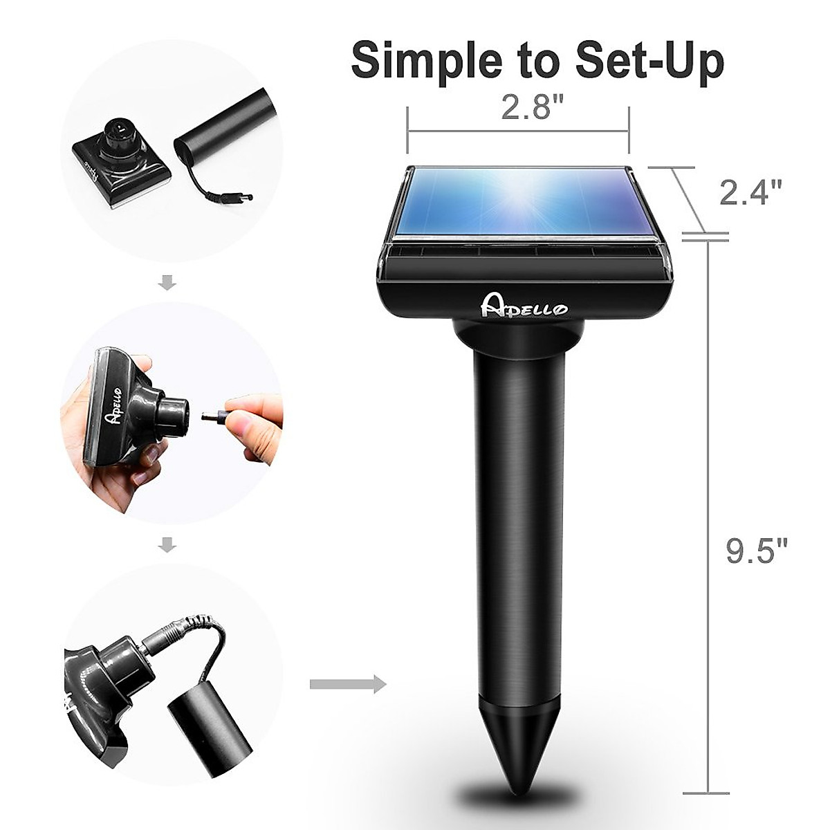 Apello Mole Repellent Pack of 4 Mole Chaser Vole Deterrent Mole Repeller Solar Powered Gopher Repellent Ultrasonic No Mole Killer Gopher Trap Harm to Your Yard