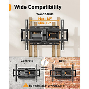 Perlegear UL-Listed Full Motion TV Wall Mount for 40–86 Inch Flat Curved TVs up to 132 lbs, 12″/16″ Wood Studs, TV Mount Bracket with Tool-Free Tilt, Swivel, Extension, Max VESA 600 x 400mm, PGLF15