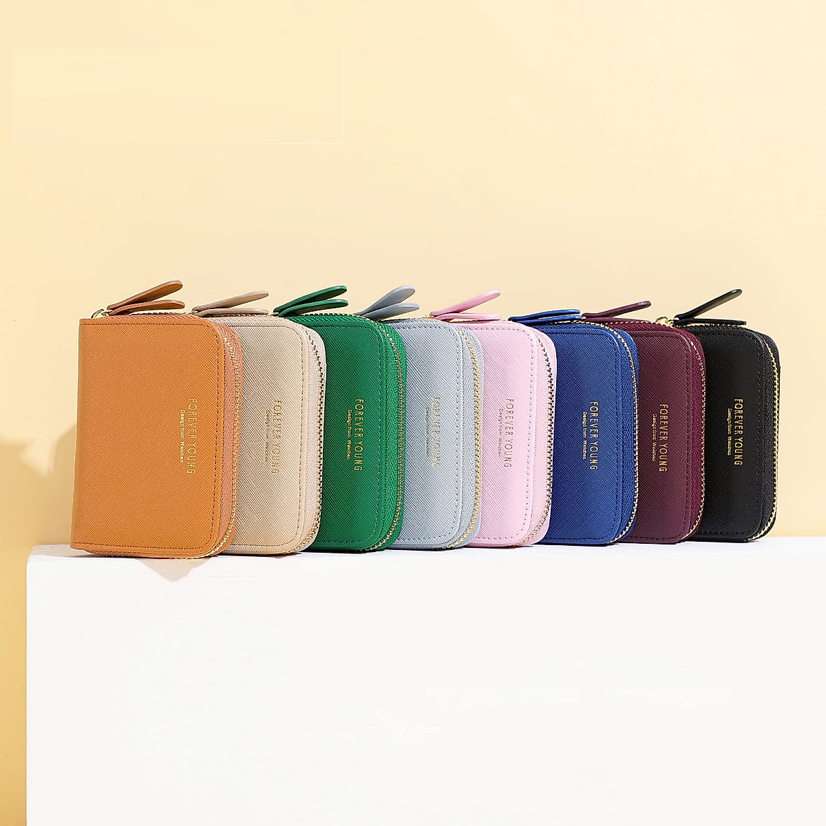 JIUFENG RFID Blocking Credit Card Wallet for Women, Zipper Around Card Holder Cute Small Coins Pouches Purses (Grey)