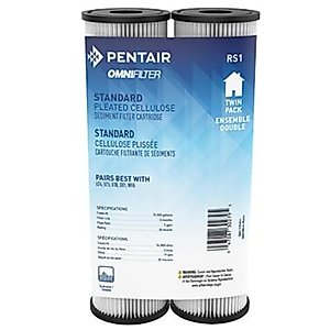 Pentair OMNIFilter RS1 Sediment Water Filter, 10-Inch, Standard Whole House Pleated Cellulose Sediment Replacement Filter Cartridge, 10" x 2.5", 20 Micron, Pack of 2
