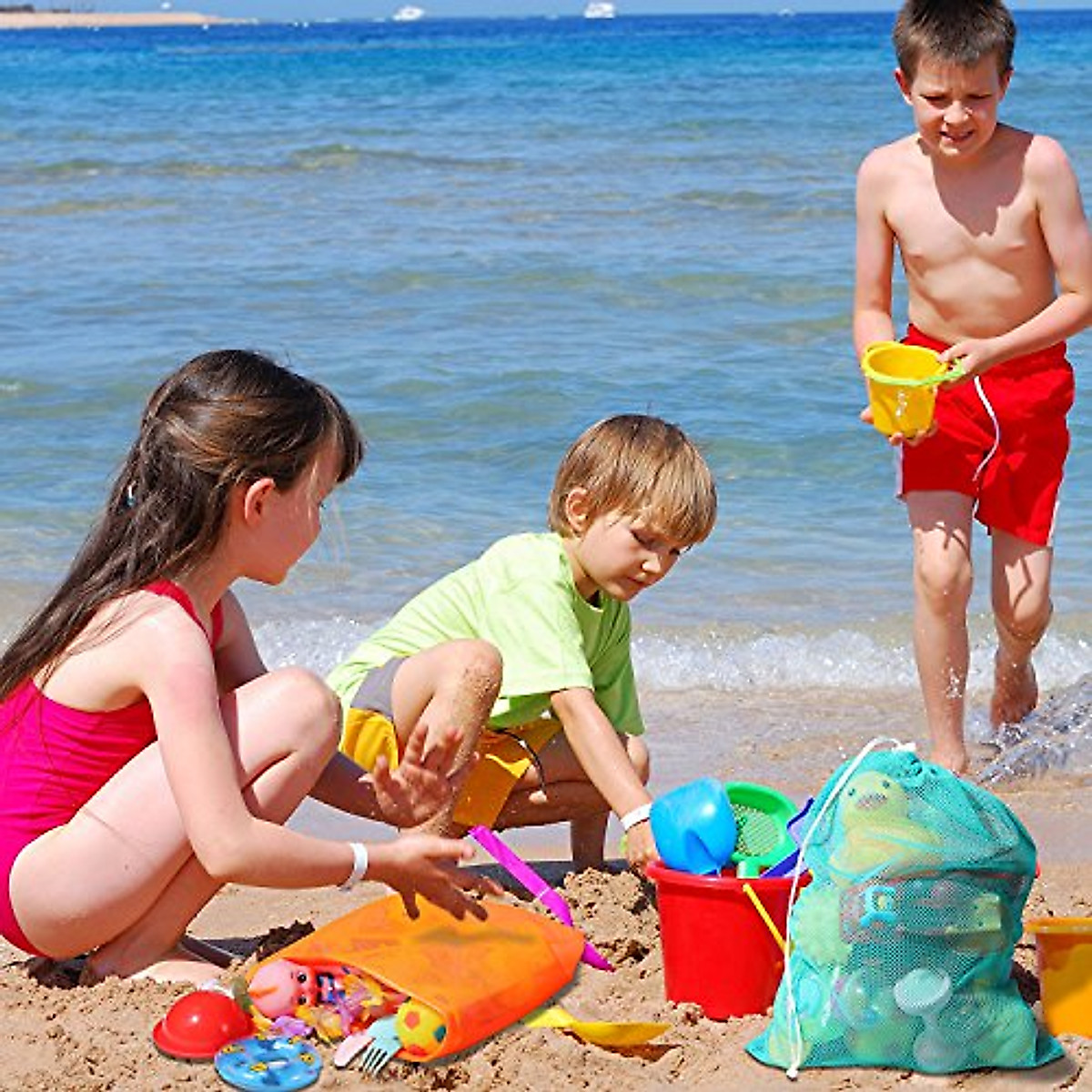 Frienda 6 Pieces Mesh Stuff Sack, 11 x 15 Inch Durable Nylon Mesh Drawstring Laundry Bag for Rinsing Beach Toys, Seashell Collecting, Mesh Bags and Travel (Multicolor)