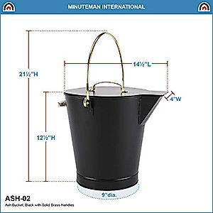 Minuteman International Fireplace Ash Can Bucket Pail, Black with Polished Brass