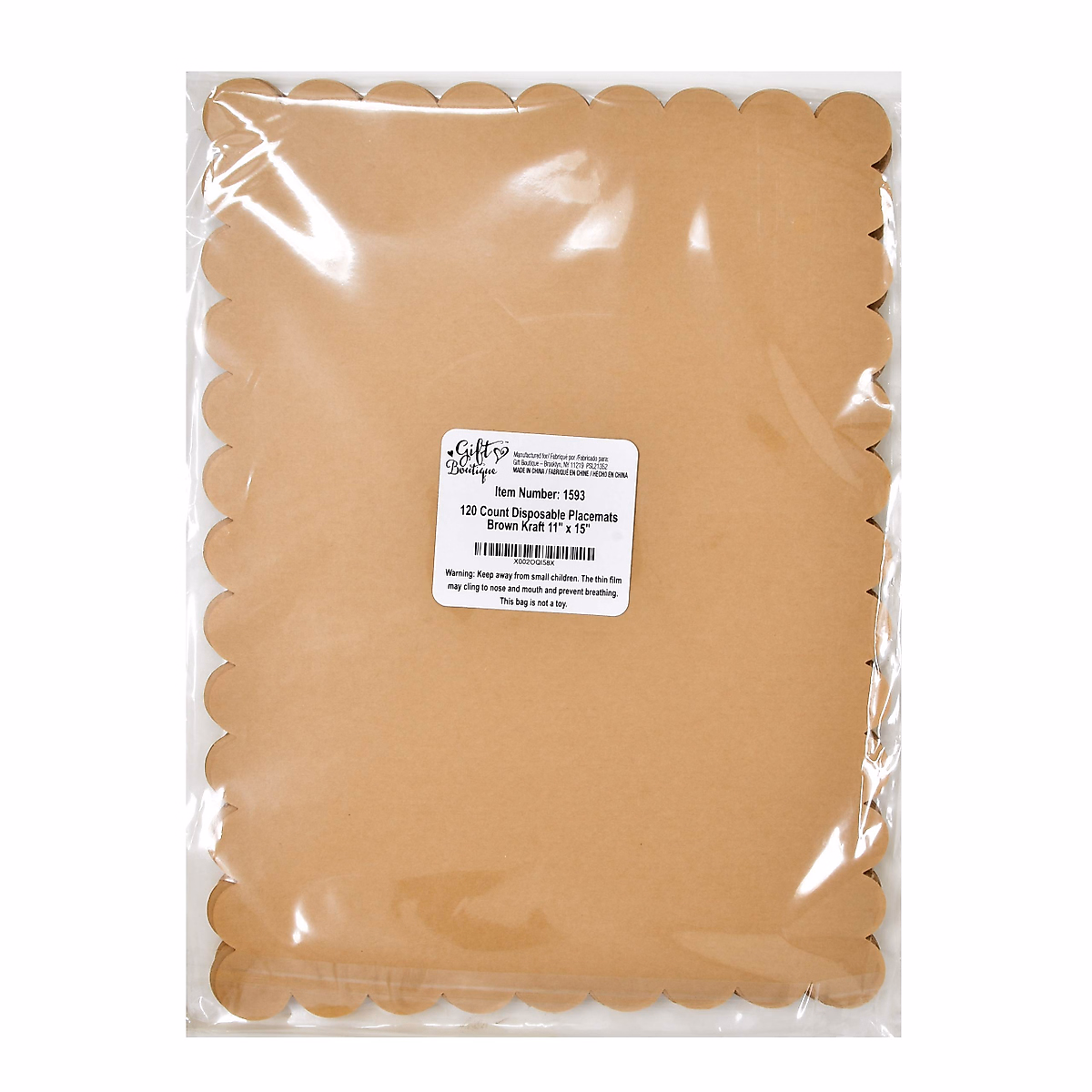 Gift Boutique 120 Disposable Brown Kraft Paper Place Mats 11"x 15" Rectangle Rustic Craft Printed Scalloped Place mat for Table Setting Mat Kitchen Bridal Shower Wedding Anniversary Party Decoration